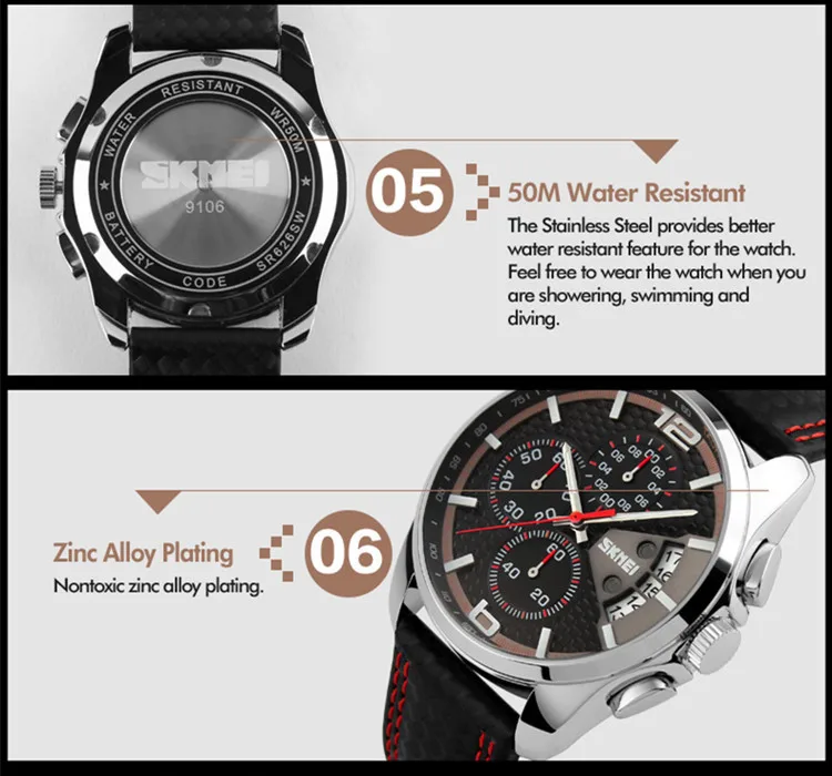 High Quality Brand Skmei Quartz Watch 9106 Day Date Watch Men Wrist ...