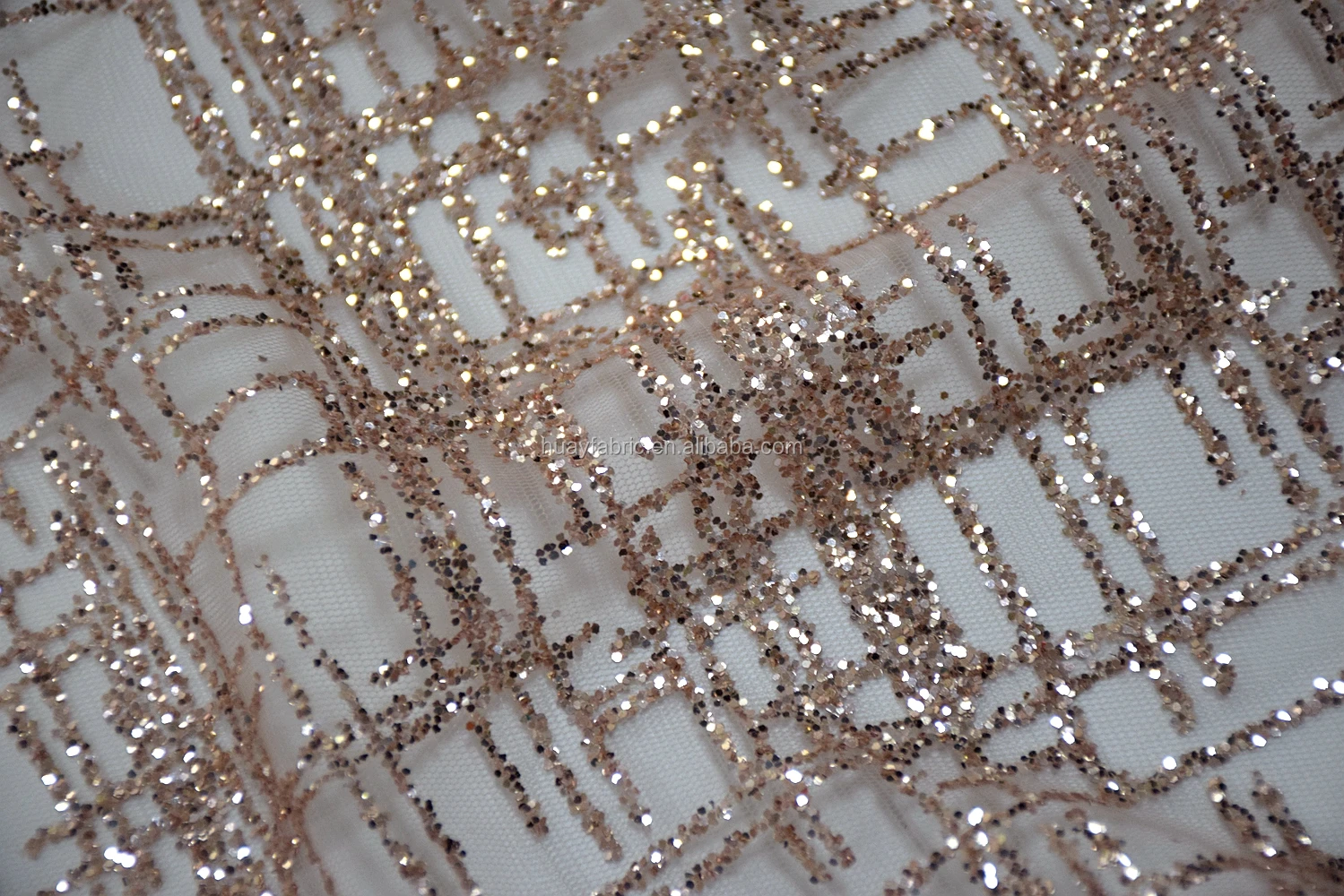 Hot Selling French Rose Gold Lace Fabric Wedding Dress Fashion Glitter ...