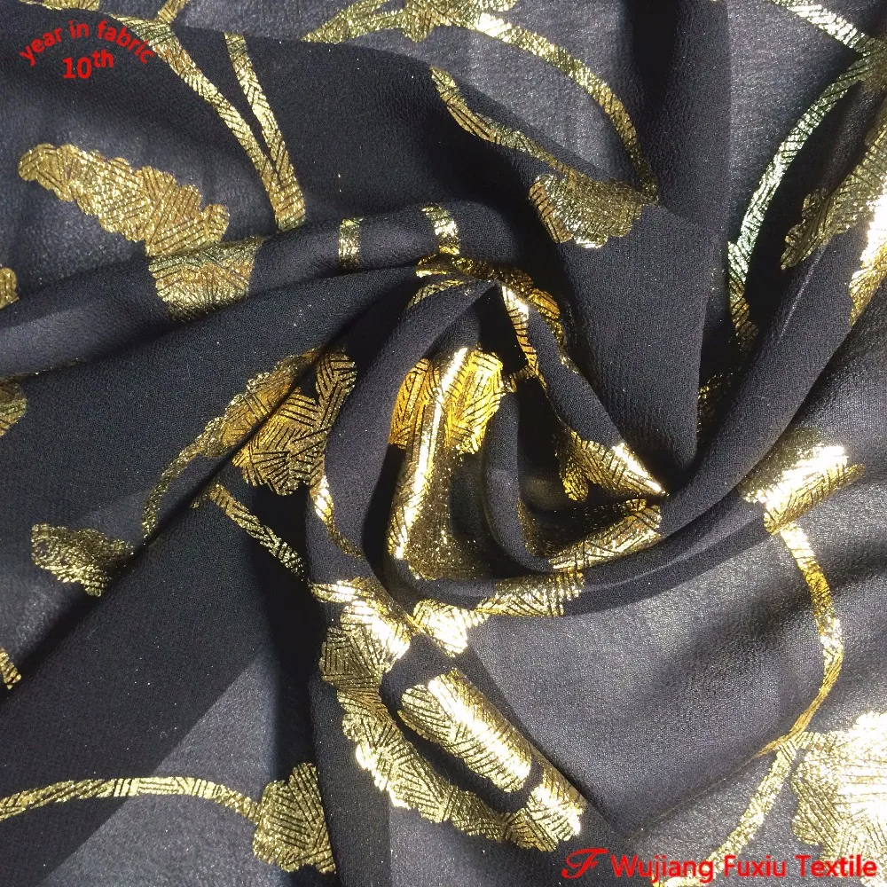 100% Polyester Chiffon Metallic Gold Print Hot Stamping Foil Fabric ...