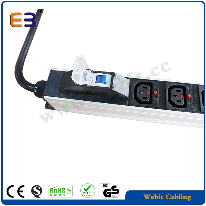 Rack PDU 8 Way IEC C13 PDU +16A Commando Industrial Plug 1U 19"