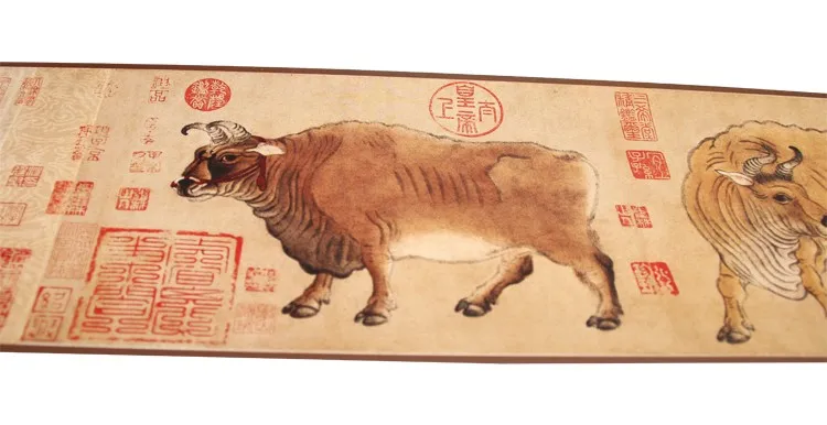 Wholesale Famous Classical Chinese Five Oxen Home Decor Antique Silk ...