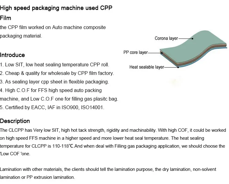 auto machine packaging Low SIT CPP film FFS high speed machine ...
