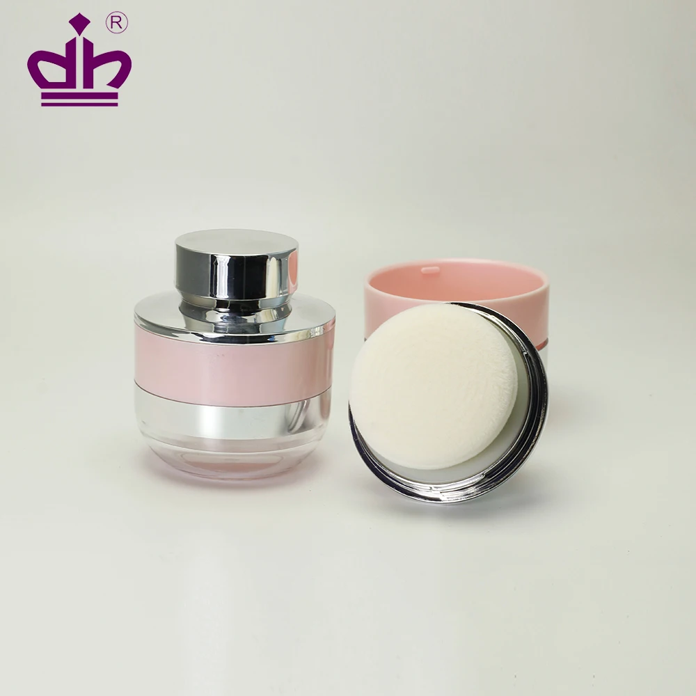 Pink Round Cosmetic Puff - Loose Powder Container Sifter Jar