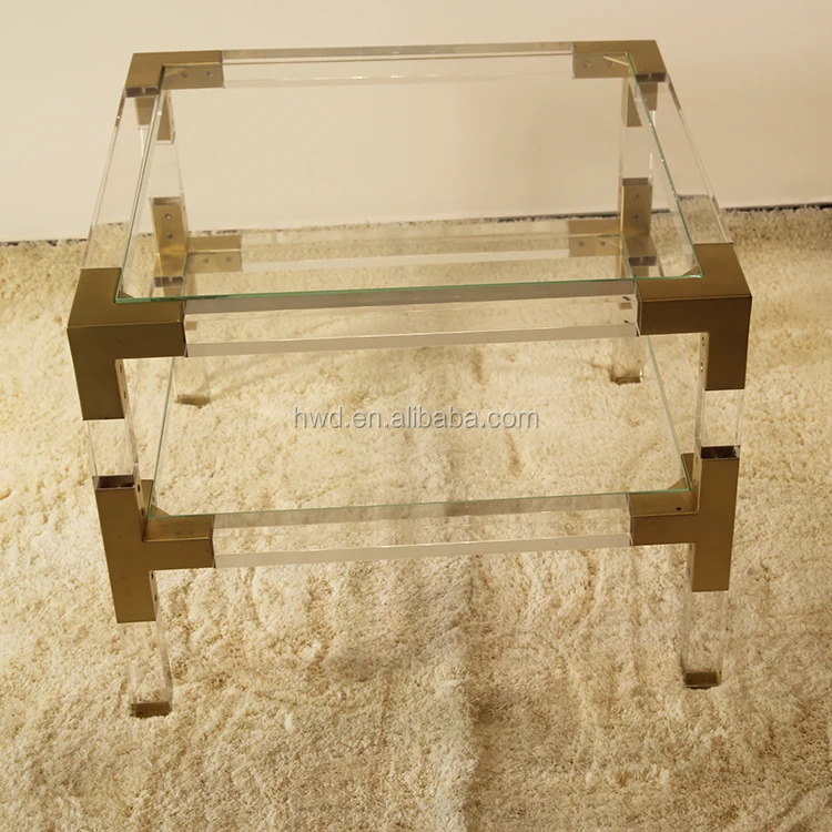Square Heavy Duty Detachable Acrylic Coffee Table Clear And Golden ...