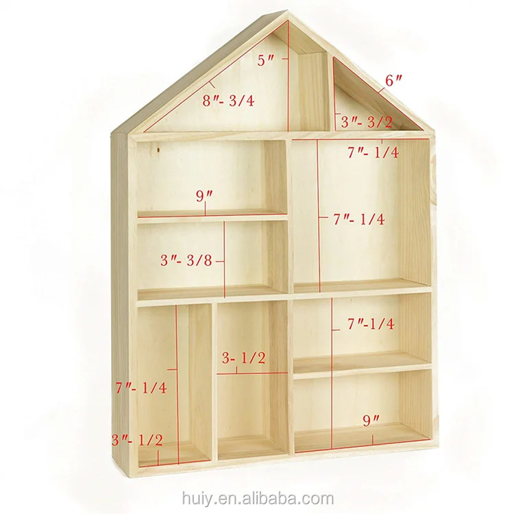 House Shape Wood Wall Shelf - Natural Material & Customizable