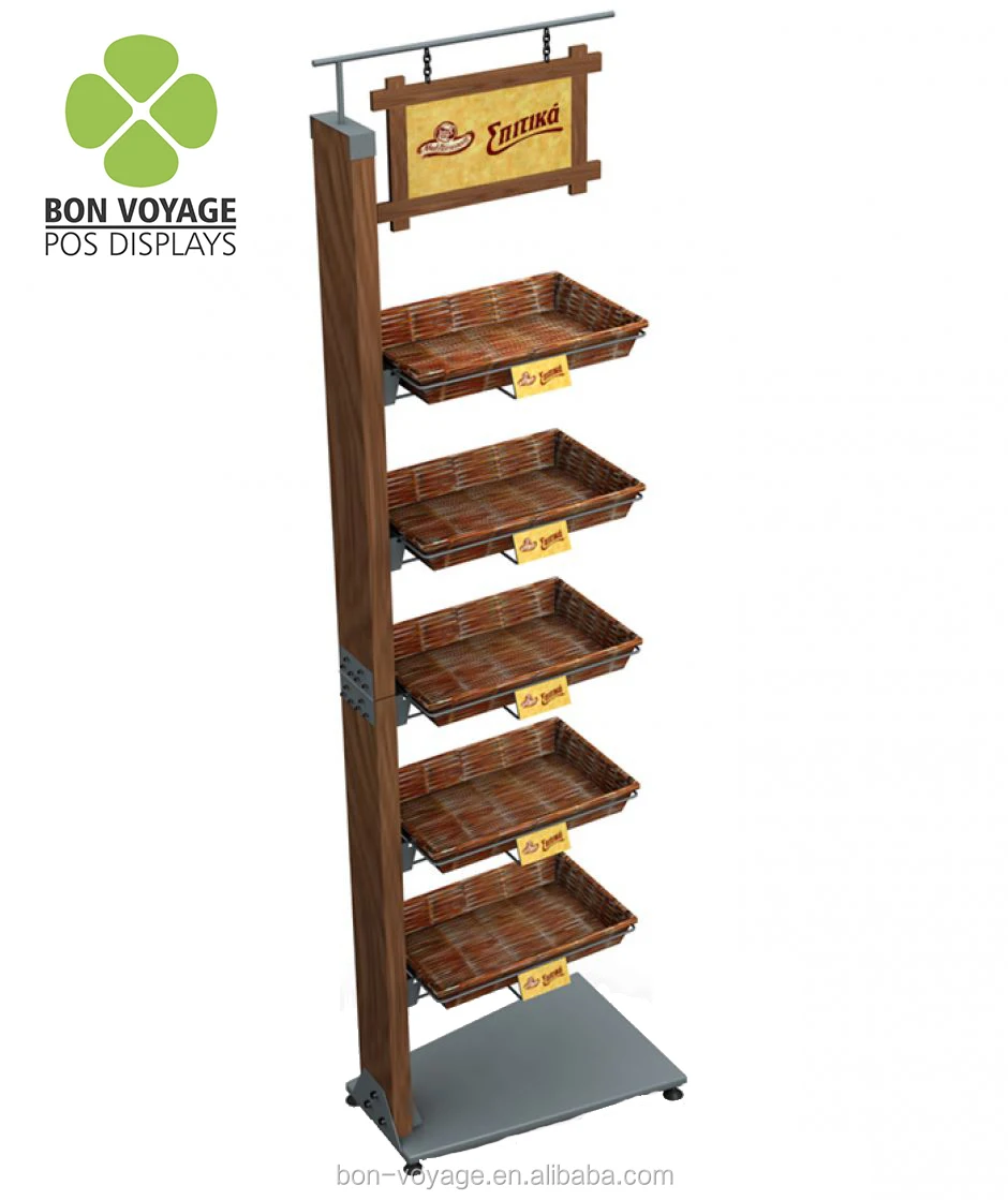Food Display Rack Wooden For Shops With Basket - Buy Food Display Rack ...