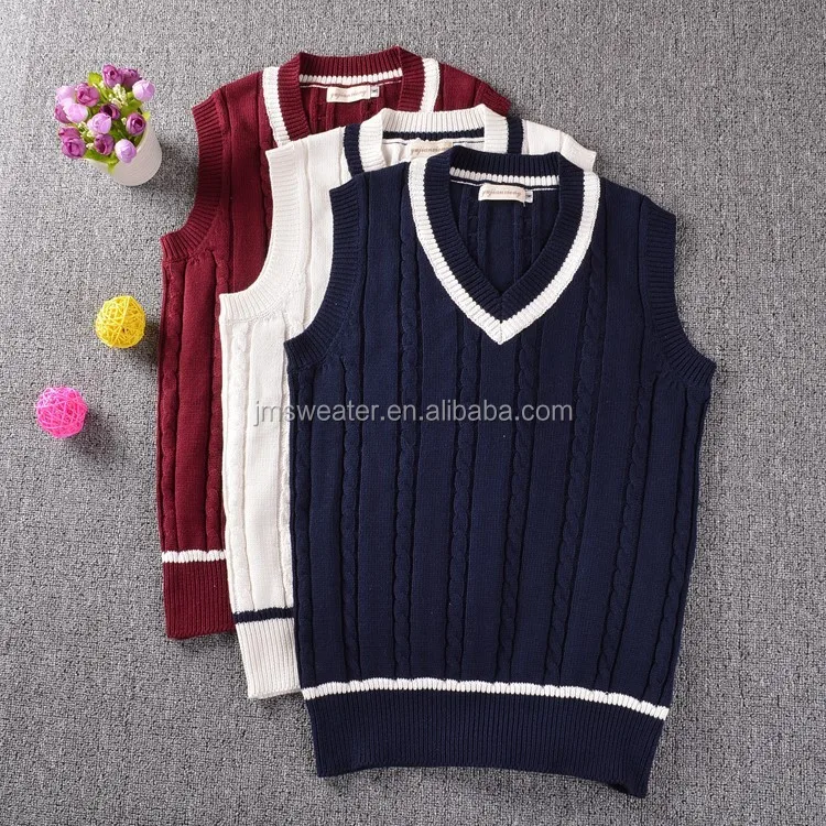 Oem School Uniforms Sleeveless Pullover Outfits V-neck Cable Knitted ...