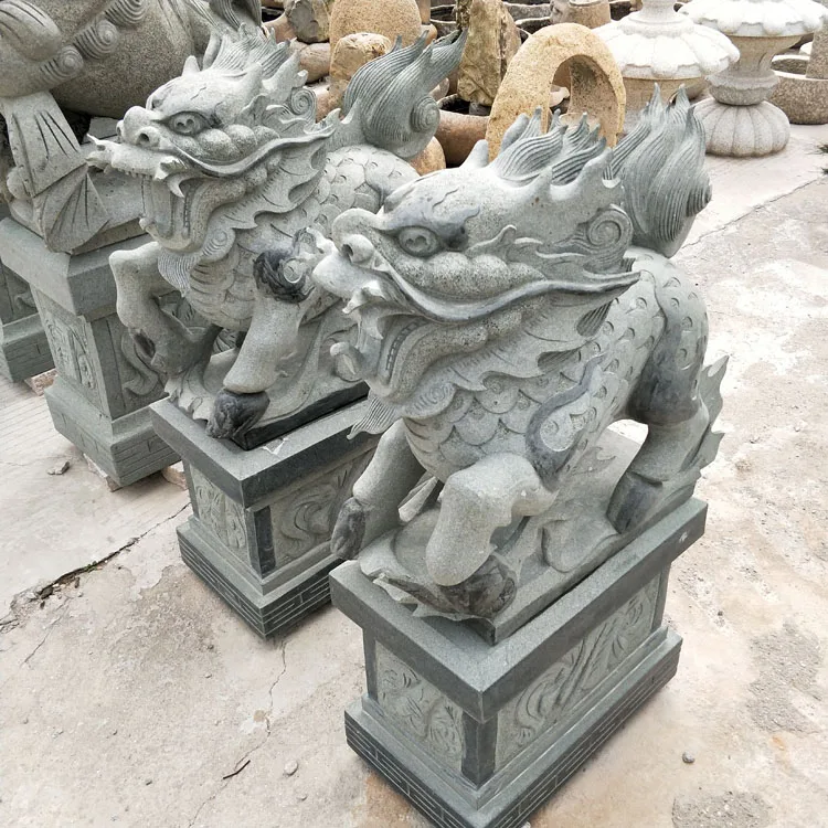 Chinese Garden Outdoor Feng Shui Kirin Sculpture Stone Carving ...
