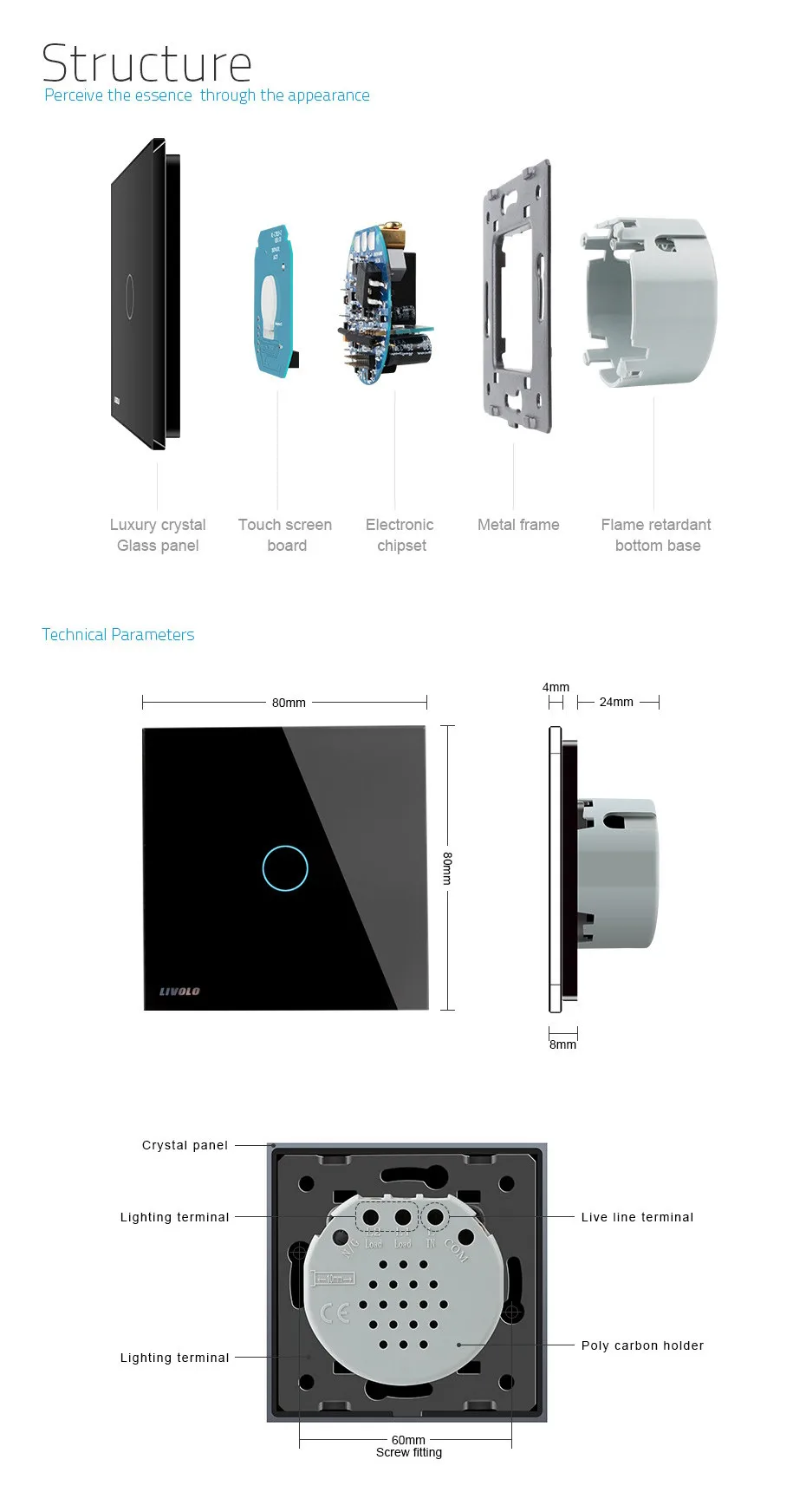 Livolo Electric Switch Eu Standard 220v/50~60hz Luxury Crystal Glass ...