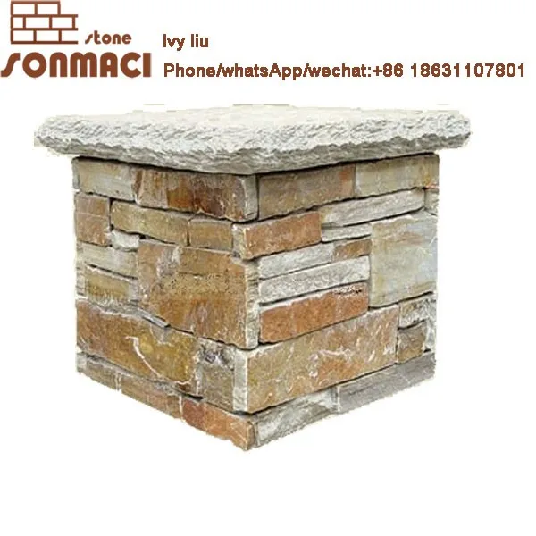 Garden Natural Slate Stone Column/stone Pillar - Buy Ledge Stone Column ...