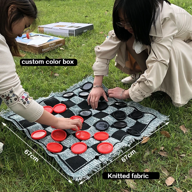 Large Checkers, 3-in-1 Jumbo Checkers Rug Checkers Board Game with ...