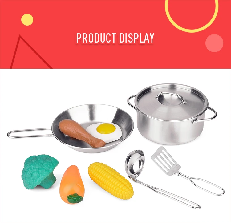 Pretend Kitchen Play Tableware Set Mini Stainless Steel Cookware Toy ...