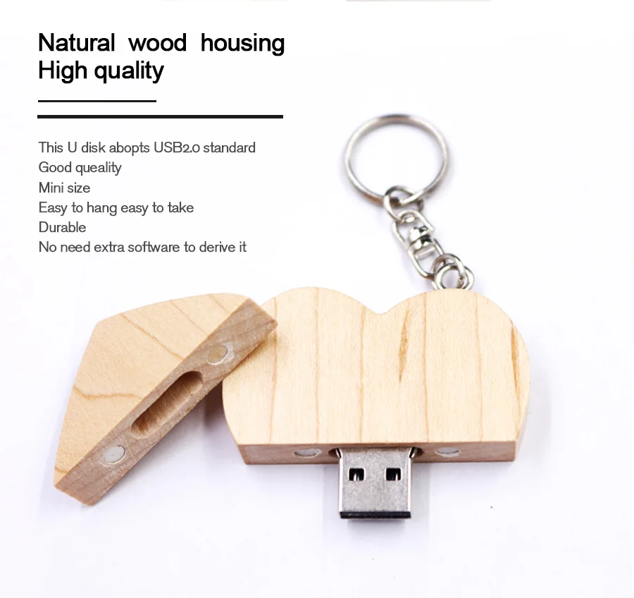 Heart Shape Wooden USB 2.0 Flash Drive Wedding Gift Pendrive with ...