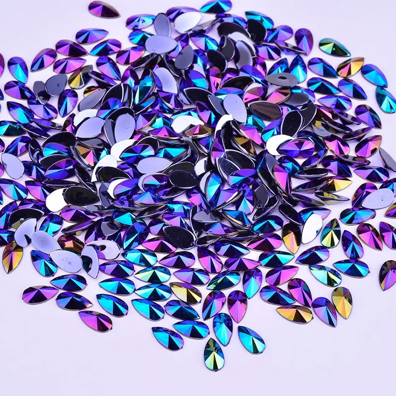 8*13mm 9*18mm Non Sewing Acrylic Strass Applique Mix Color AB Crystal ...