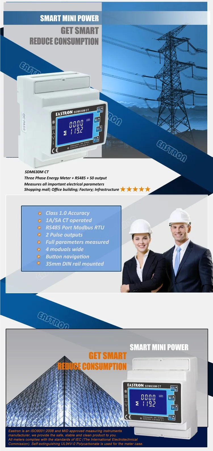 Sdm630m Ct 3 Phase Din Rail Power Meter With Rs485 Modbus - Buy 3 Phase Power Meter,3 Phase ...