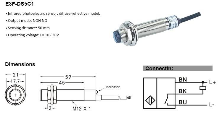 Switching Transducer M12 Optical Proximity Sensor Npn No Diffuse ...