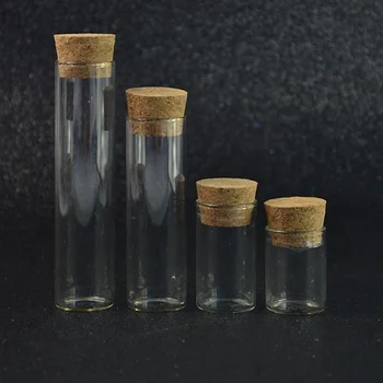 Small Clear Sample Test Tube Glass Vials With Wooden Cork Stopper Jars ...