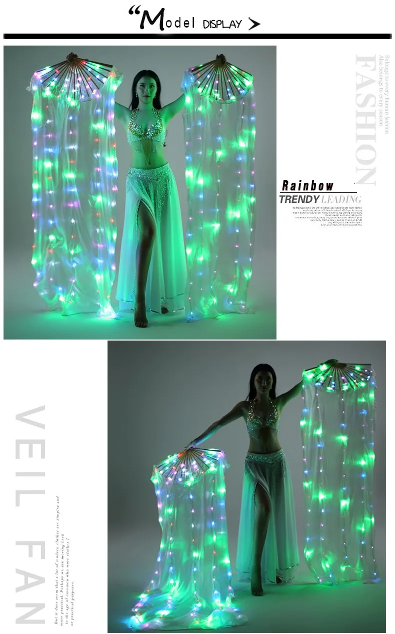 Belly Dance LED Silk Fan Veil - Performance Prop Accessories