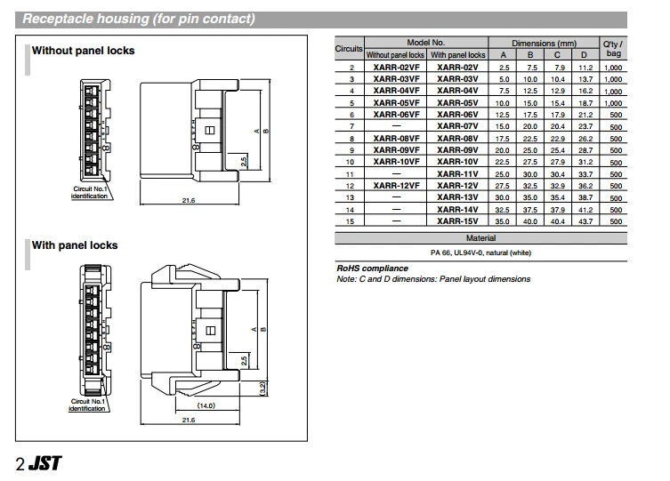 Connector 2.5mm Pitch Xa Series 4 Pin Connector Xarr-04v Wire To Wire 4 Pin Housing Jst ...
