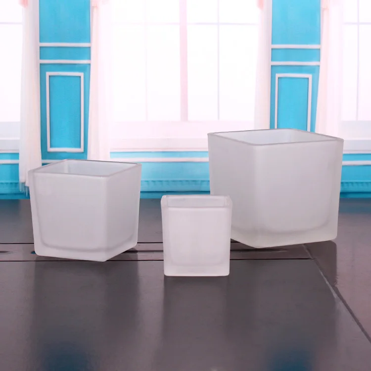 330ml 660ml Square White Candle Container Glass Jar Frosted Candle ...