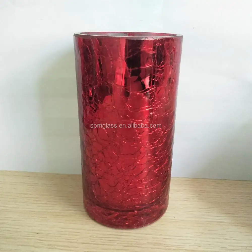 Fancy Cylinder Shape Decorative Centerpieces Red Mecury Cracked Glass ...