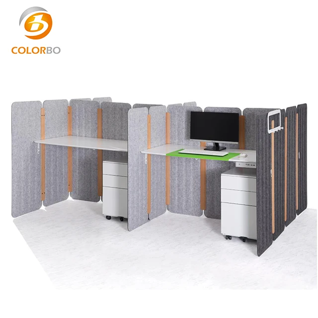 Acoustic Panels Office Table Screen Partition Gray 4 Person Workstation