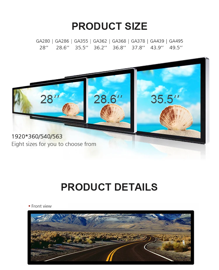 36.2 Inch Wide Wall Mounting Stretched Bar Lcd Digital Signage Screen ...