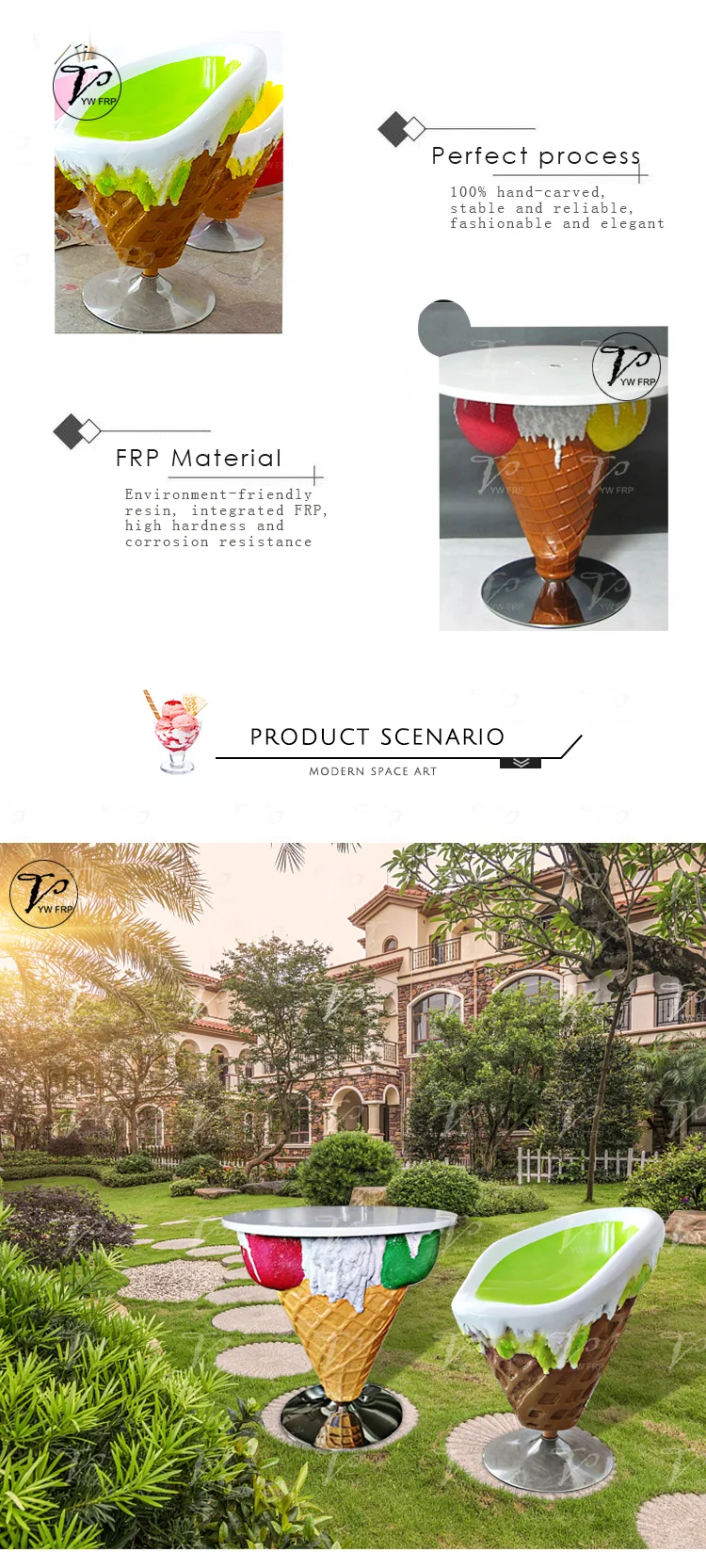 Fiberglass Ice Cream Cone Table and Chair Sets for Restaurants