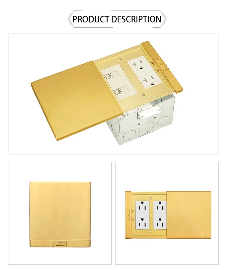 Safe Two Gang Rectangular Brass Ultra Thin Flat Push Type Floor Socket ...