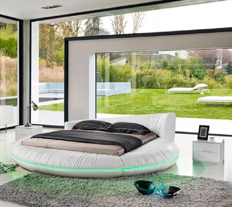 Lit Rond En Cuir De Style Italien Moderne Avec Lumière Led - Buy Lit ...