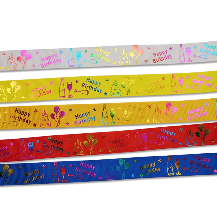 20mm Hot Stamping Happy Birthday Ribbon Printed Ribbon For Birthday ...