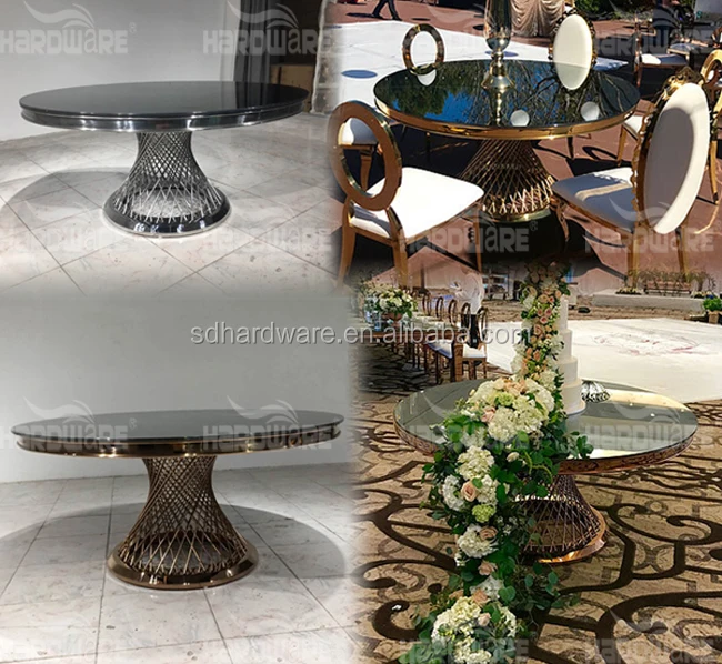Rose Stainless Steel Base Round Wedding Glass Dining Table - Buy Round ...