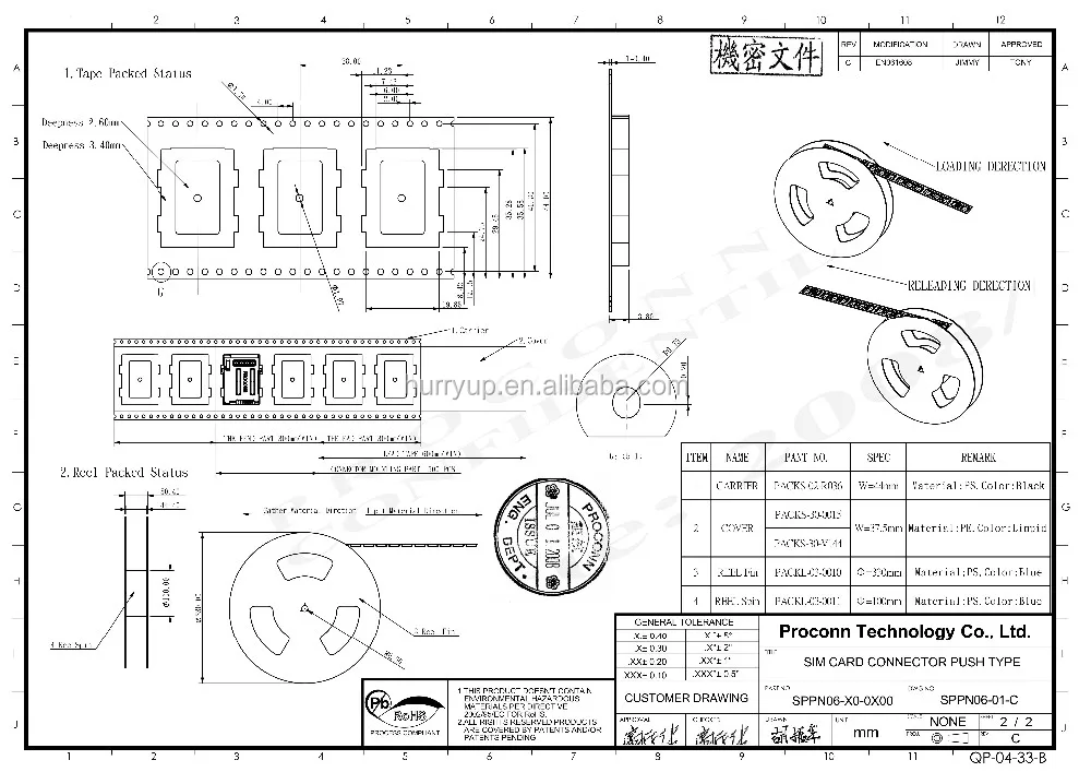 Proconn titular de la tarjeta SIM Tipo de empuje SPPN06-A0-0000 ...