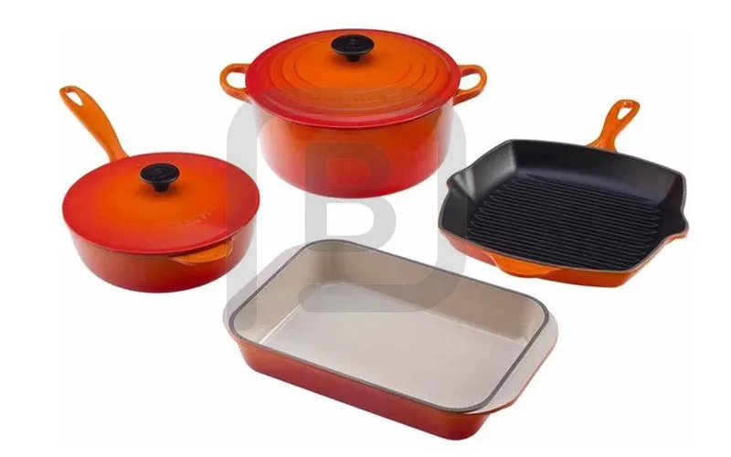 Rectangular Enamel Coated Cast Iron Deep Fry Pan With Removable Wooden ...