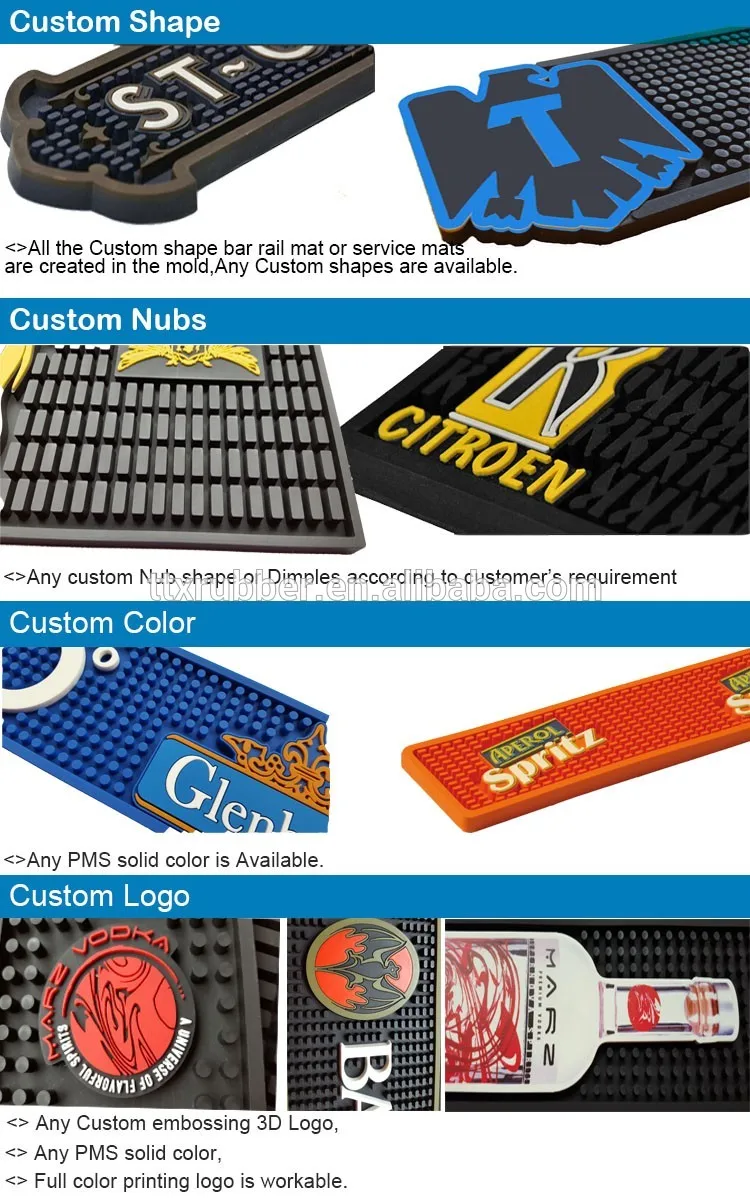 Eco-friendly Rubber Spill Mats Beer Pvc Beer Bar Runner Custom Embossed ...