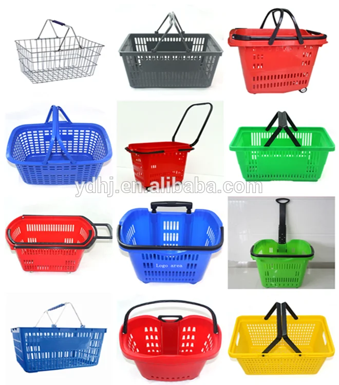 Large Volume Plastic Basket Supermarket Shopping Trolley Hand Push ...