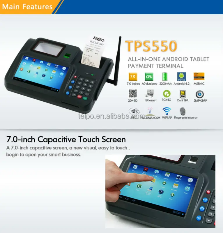 Telpo Fingerprint Pos Terminal Pstn Modem Android Pos Terminal Tps550 ...