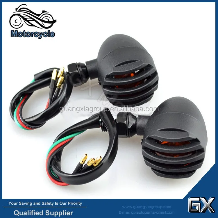 Metal Led Grilled Vintage Custom Motorcycle Mini Bullet Turn Signal ...
