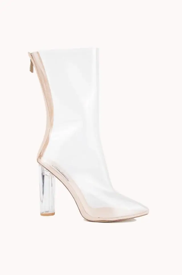 New Women Pvc Ankle Boots Pointed Toe Crystal Heel Transparent Women ...