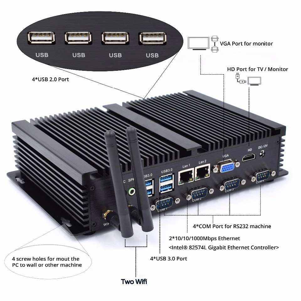 Fanless Industrial PC with Intel Celeron 1007U CPU