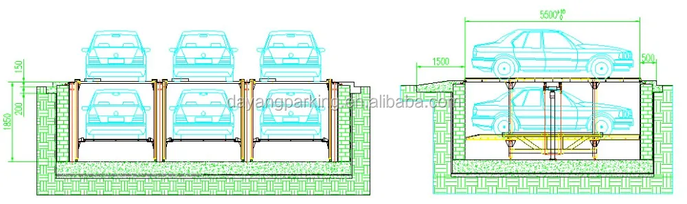 3 Levels Floor Underground Hydraulic Vertical Pit Car Parking Lift ...