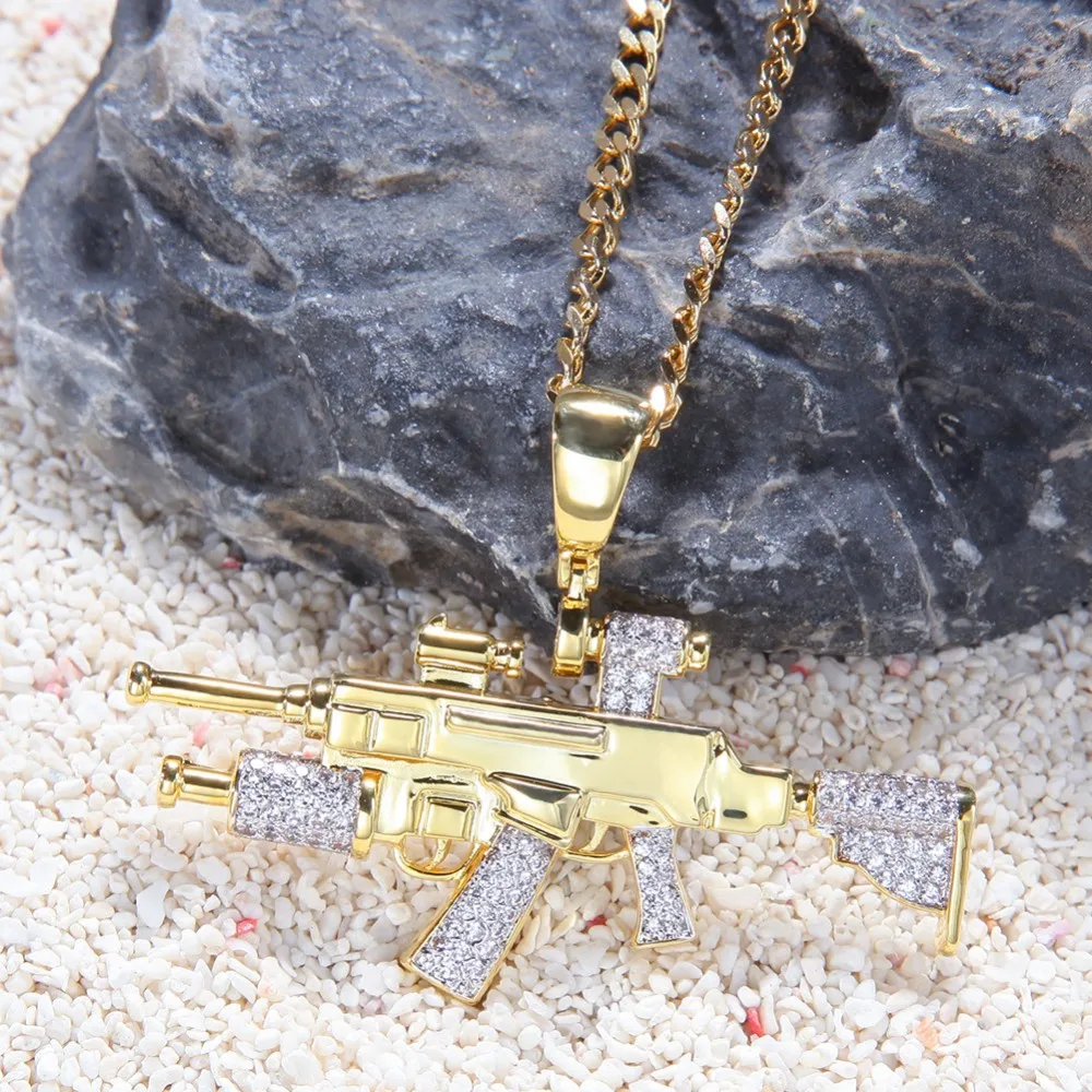 Zirconium Gun Pendant - Iced Out UZI Jewelry for Men & Women