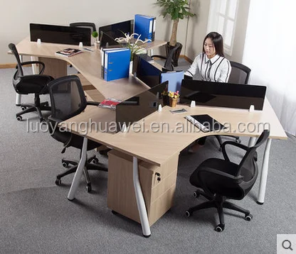 New Model Workstation 3 Person Desk 120 Degree Office Partition Cubicle ...