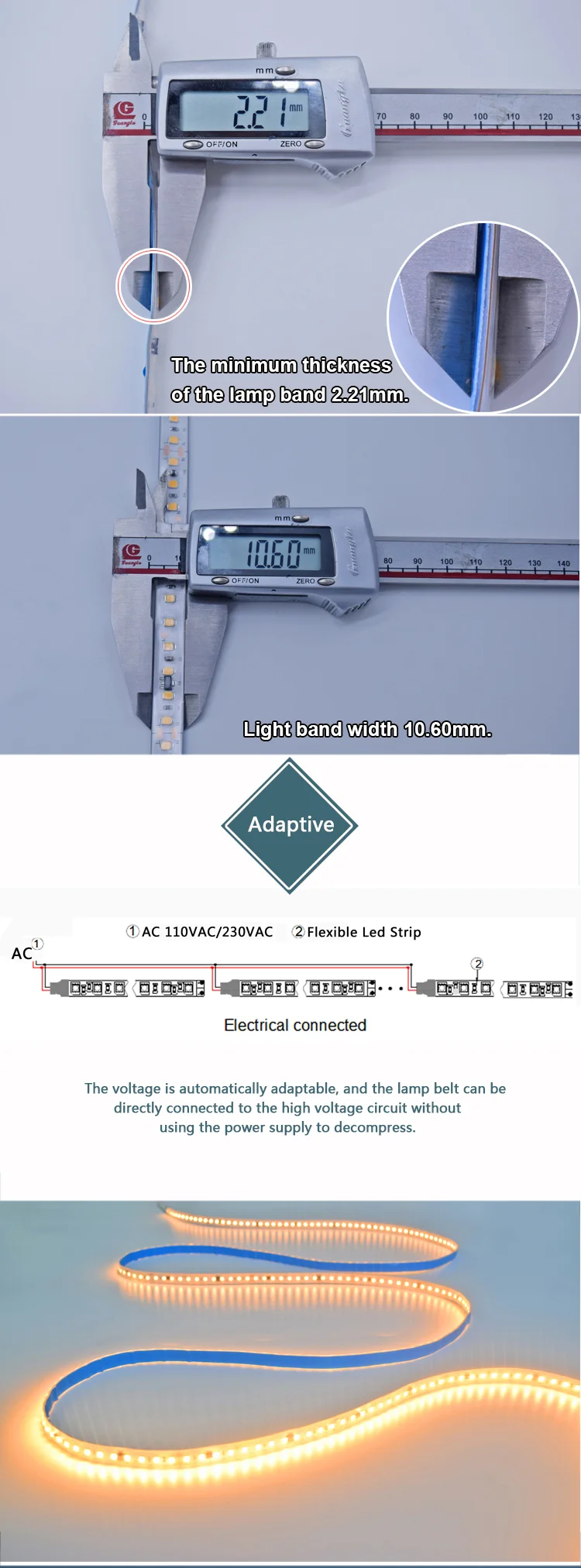 Led Strip Lights 110v 230v Ip65 Waterproof Light Strip Led Smd2835 ...