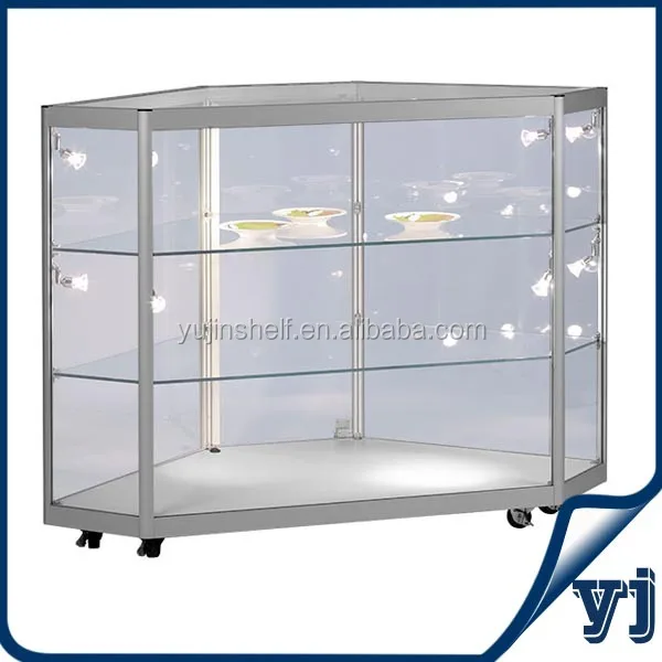 Full Vision Small Hexagon Glass Corner Display Showcase Design With ...