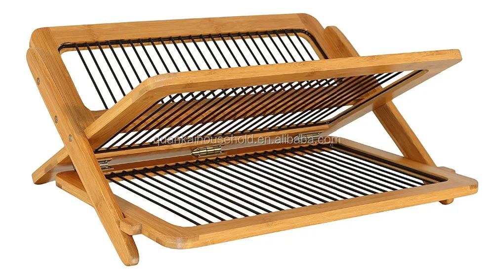 Bamboo Metal Kitchen Dish Slanted Plate Drying Rack Drain The Rack ...