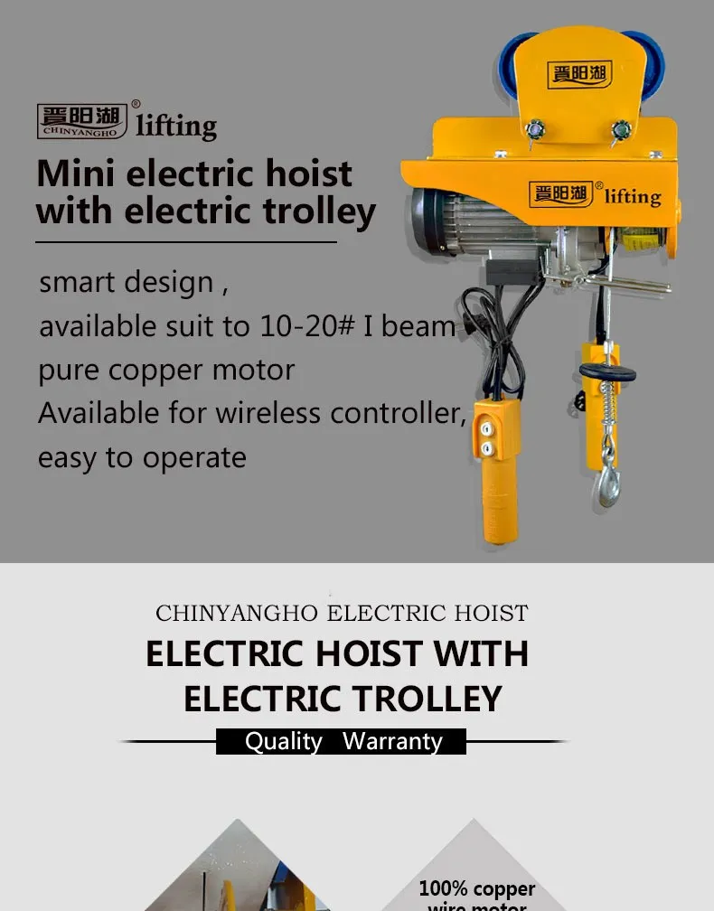 Wire Rope Mini Electric Motor Hoist 100kg/200kg With Monorail Trolley ...
