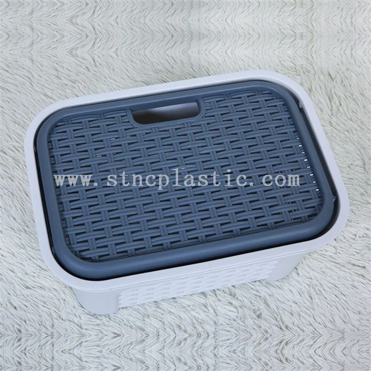 Plastic Rattan Storage Box With Lid Stackable Basket Container - Buy ...