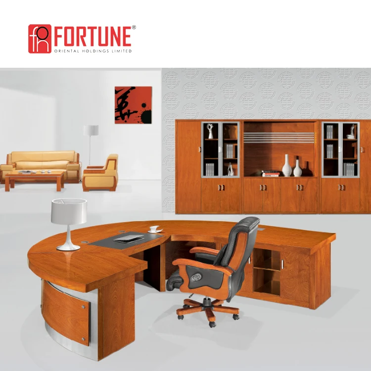 Modern Orange Office Table - Solid Wood, Seal Cherry Color