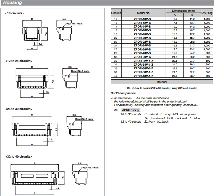 Jst 1.5mm Pitch Zpd Series 10 Pin Housing Connector Zpdr-10v-s Wire To Board Connector - Buy Jst ...